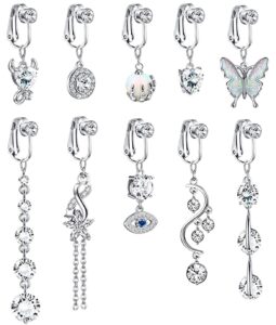 niceight 10pcs faux belly button rings for women dangle belly rings clip on belly rings butterfly evil eye fake navel rings non piercing jewelry s10