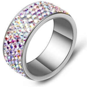 sunrise100 stainless steel womens wedding rings jewelry inoxidable cz crystal pave silver ab 9