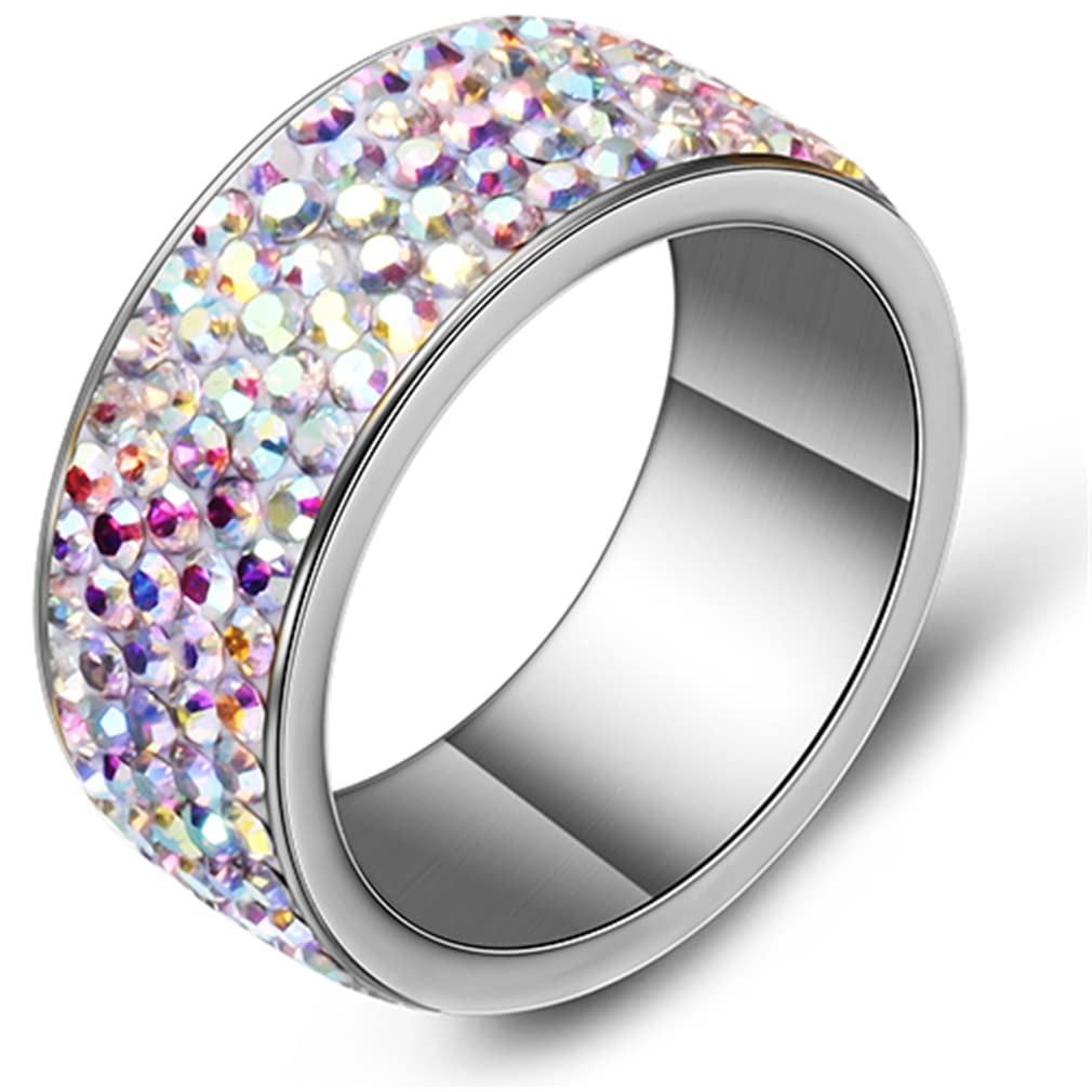 Sunrise100 Stainless Steel Womens Wedding Rings Jewelry Inoxidable CZ Crystal Pave Silver AB 9