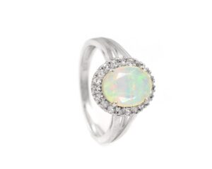 natural 10x8 mm welo ethiopian opal cut gemstone oval shape october birthstone 925 sterling silver solitaire ring for bridal gift (rhodium plated silver, 8)