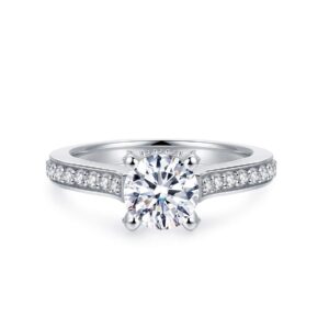 hafeez center 1ct true d color vvs hidden halo round brilliant cut solitaire moissanite engagement ring (moissanite, 9)