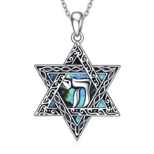 crmad star of david jewish necklace for women men sterling silver chai abalone shell pendant jewish jewelry