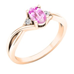 dazzlingrock collection 6x4mm oval pink sapphire & round white diamond engagement ring for women in 10k rose gold, size 8