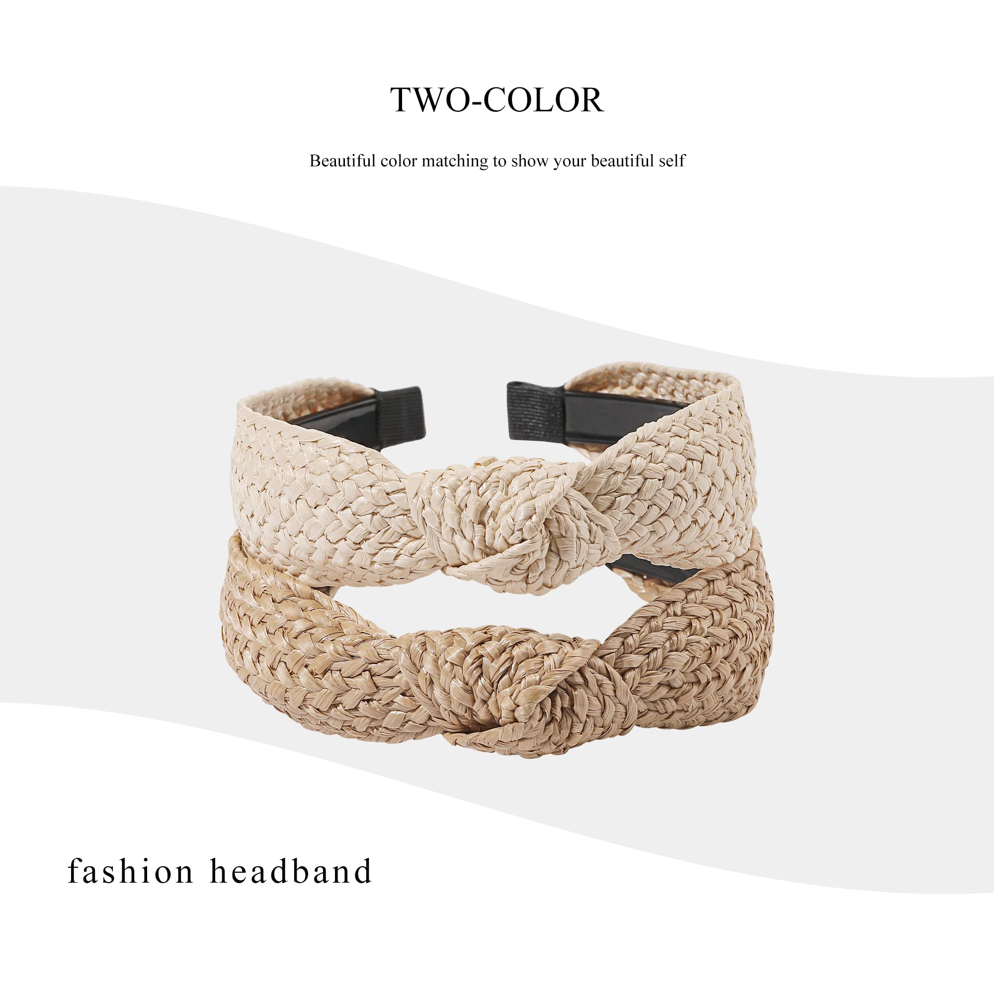 Ivyu Straw Headbands for Women - No Slip Fashion Cute Braided Top Knot Summer Beach Accessories