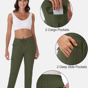 MAGCOMSEN Hiking Pants Women Waterproof Lightweight Quick Dry Cargo Pants Outdoor Casual Travel Joggers Army Green, M