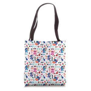 disney stitch and angel vacay mode print tote bag