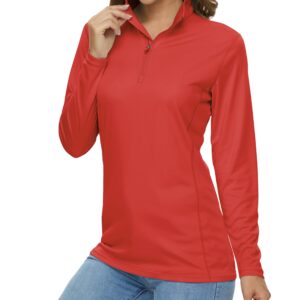 MAGCOMSEN Sun Shirt Running Shirts for Women Long Sleeve Shirts Athletic Shirts T Shirts Summer Tops for Women Rash Guard Shirts Tomato Red