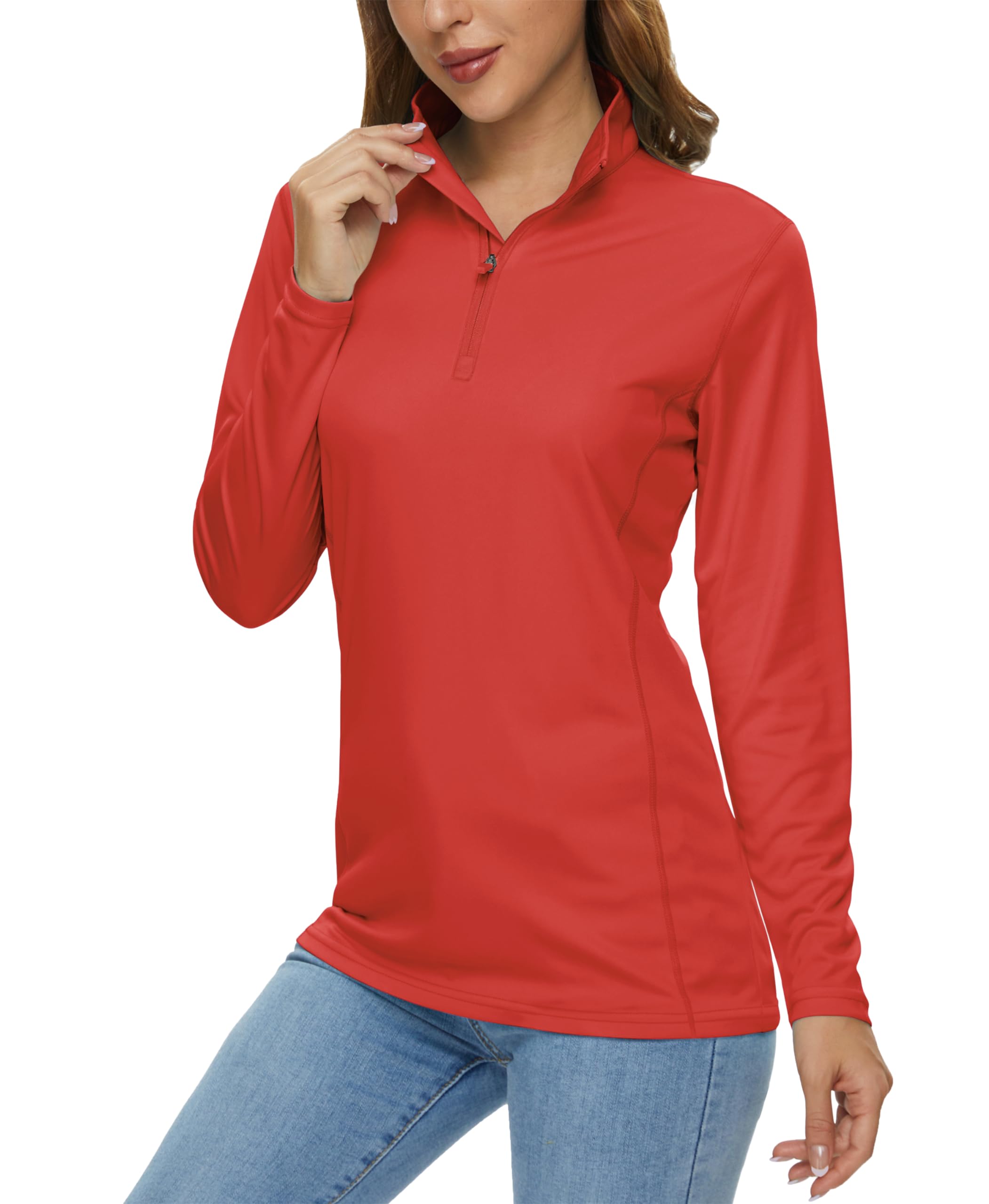 MAGCOMSEN Sun Shirt Running Shirts for Women Long Sleeve Shirts Athletic Shirts T Shirts Summer Tops for Women Rash Guard Shirts Tomato Red