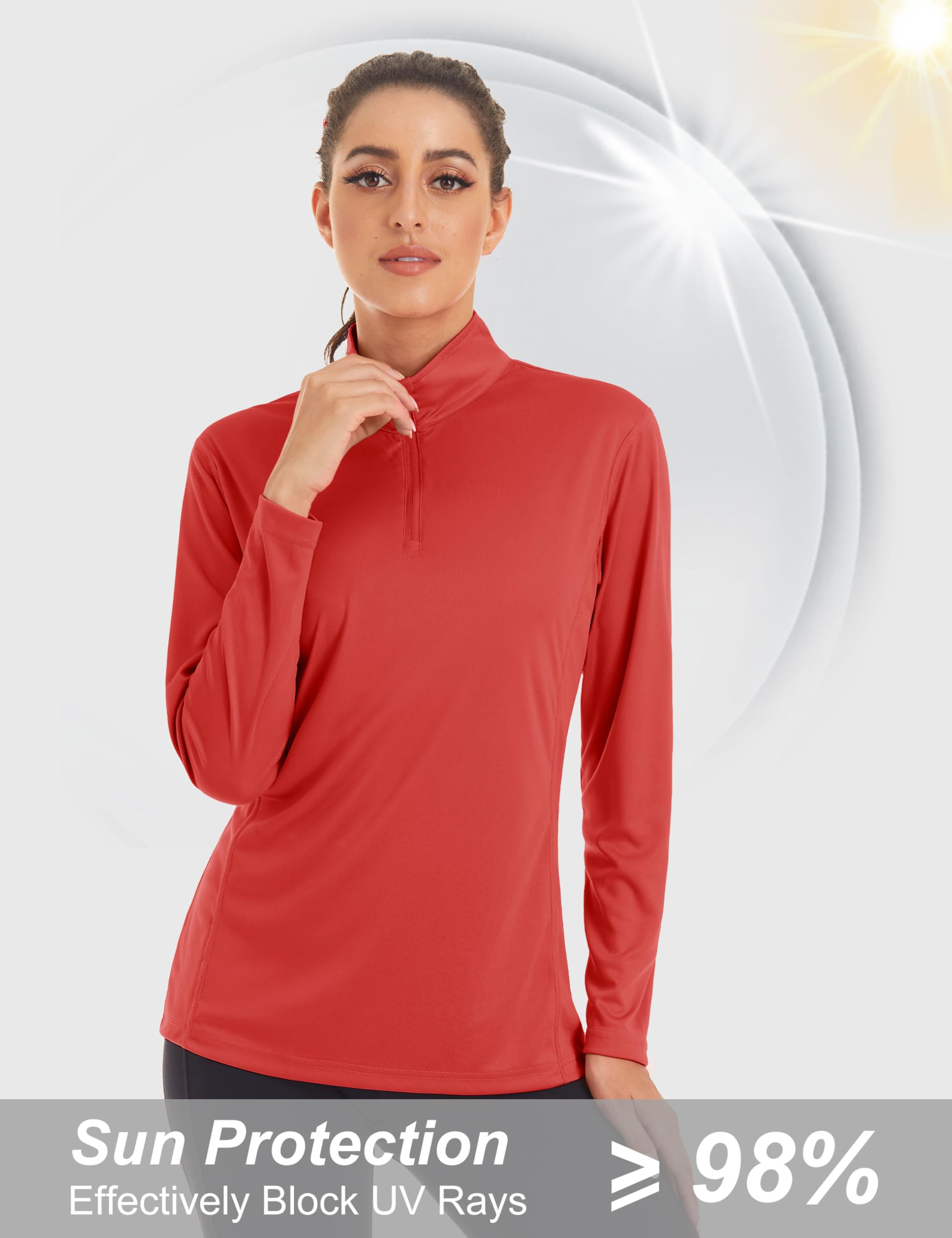 MAGCOMSEN Sun Shirt Running Shirts for Women Long Sleeve Shirts Athletic Shirts T Shirts Summer Tops for Women Rash Guard Shirts Tomato Red