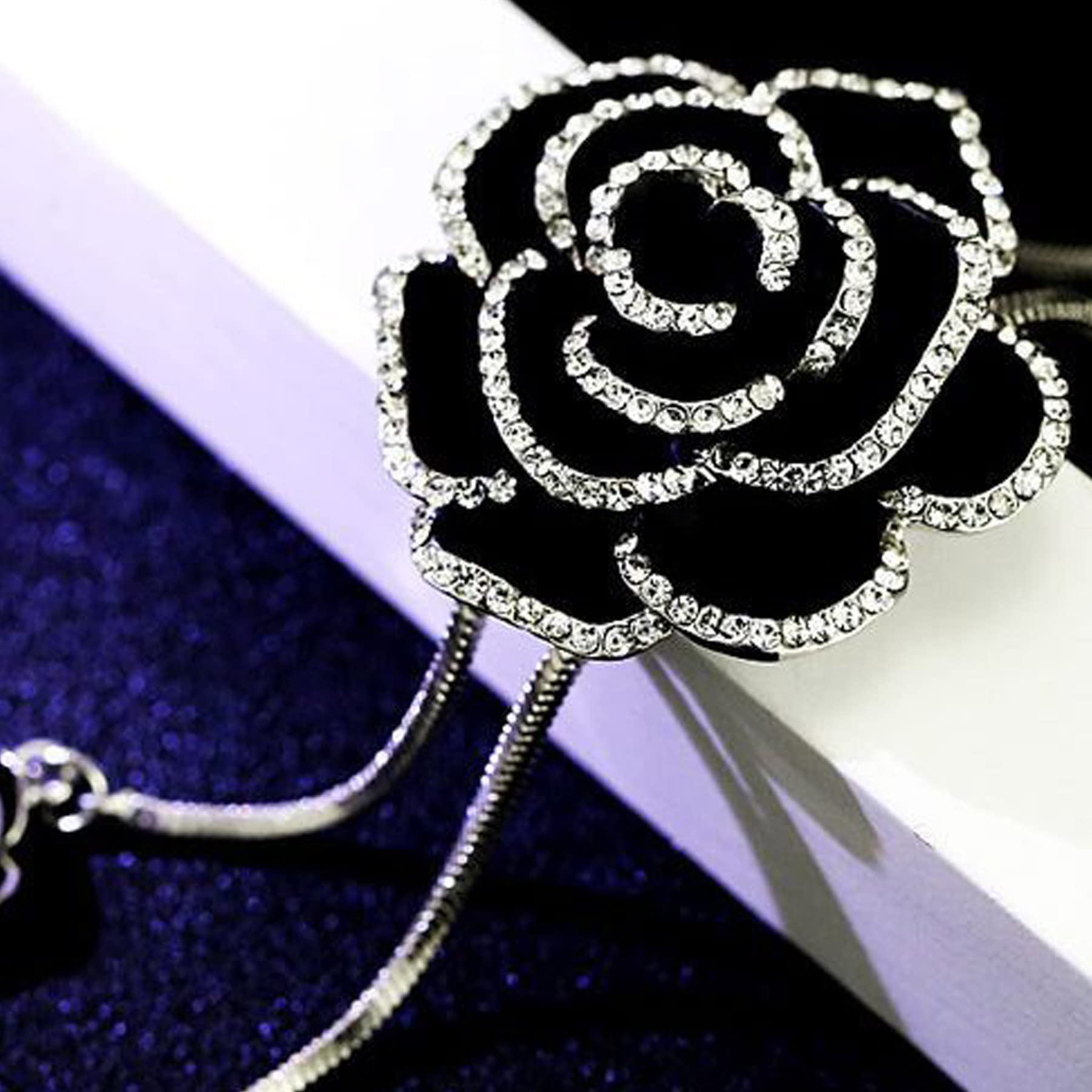 MXHUA Rhinestones Rose Flower Necklace for women Long Sweater Chain