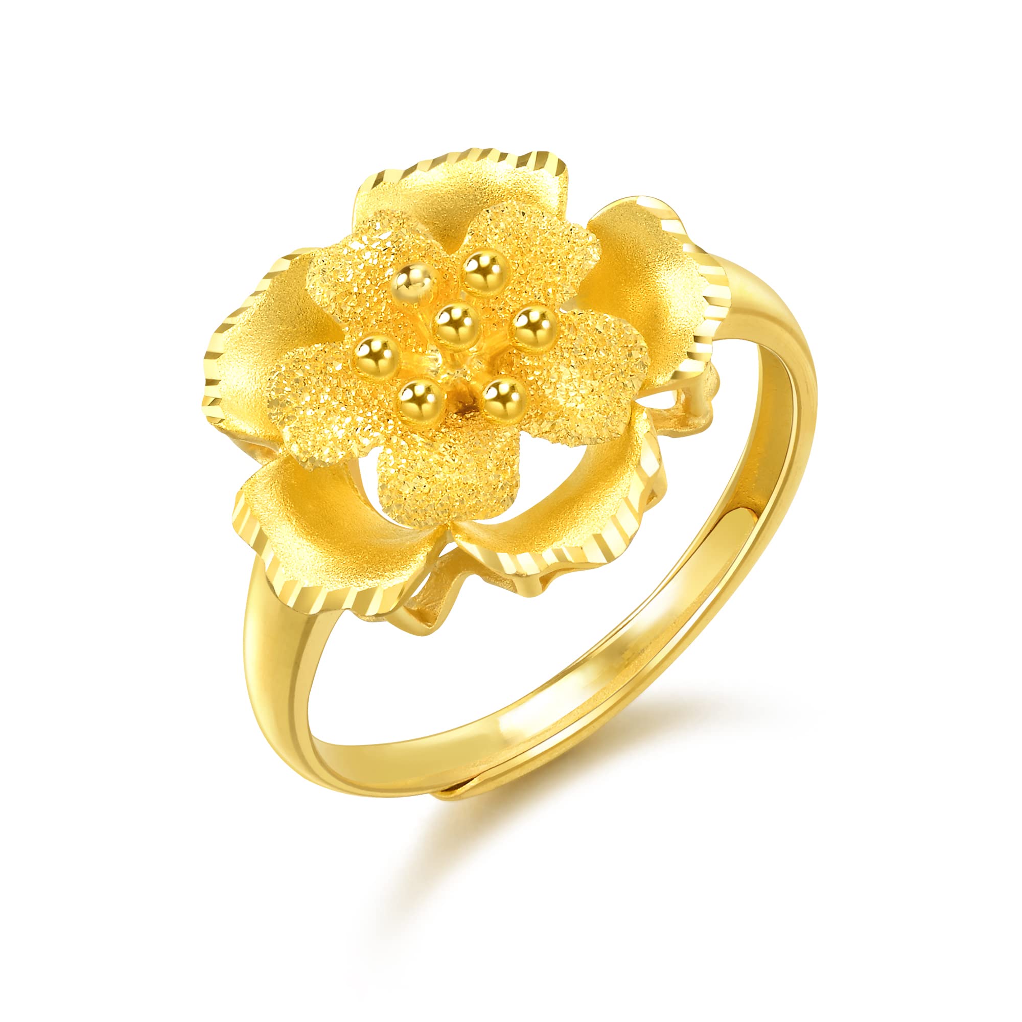 CHOW SANG SANG 999.9 24K Solid Gold Price-by-Weight 7.11g Gold Flower Ring for Women and Wedding Occasion 86577R | Size Adjustable