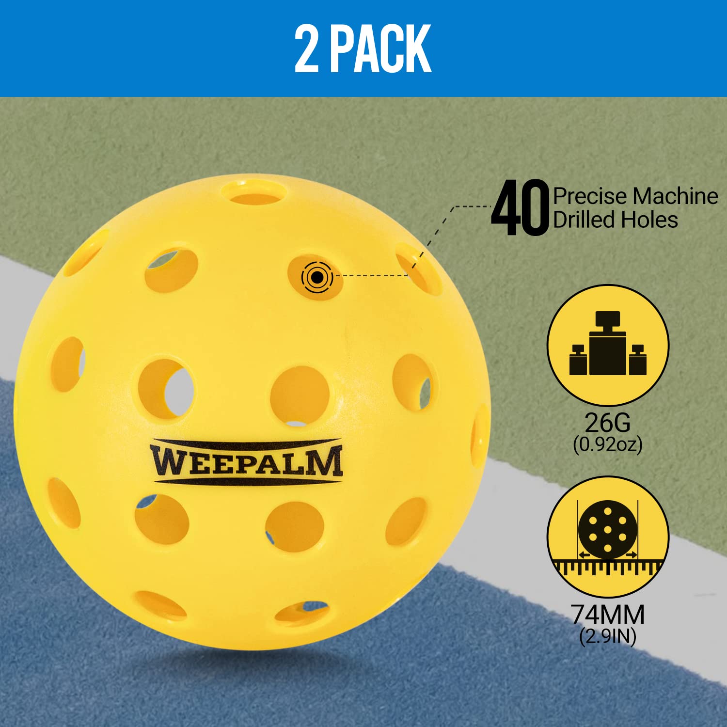 WEEPALM Pickleball Net Set with 4 Pickleball Paddles, 22FT Regulation Size, 2 Outdoor Pickleballs & Retrievers, Carrying Bag, Stable Metal Frame and PE Net for All Weather Use Outdoor Indoor