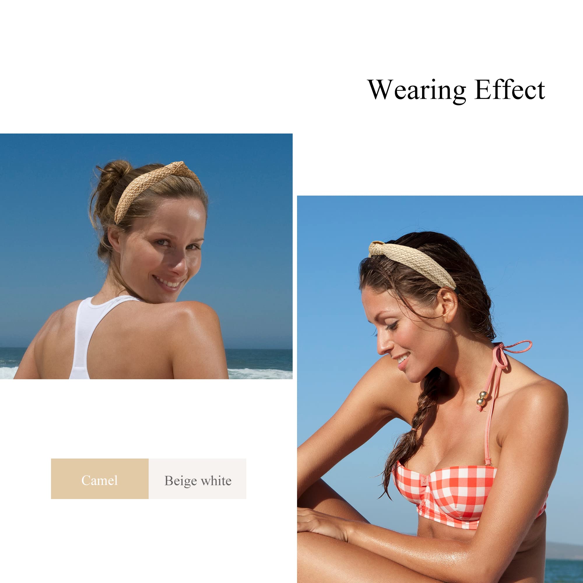 Ivyu Straw Headbands for Women - No Slip Fashion Cute Braided Top Knot Summer Beach Accessories