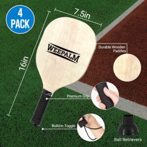 WEEPALM Pickleball Net Set with 4 Pickleball Paddles, 22FT Regulation Size, 2 Outdoor Pickleballs & Retrievers, Carrying Bag, Stable Metal Frame and PE Net for All Weather Use Outdoor Indoor