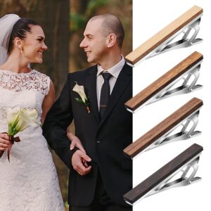 4 PCS Tie Clips for Men, Wood Tie Clip for Wedding Anniversary Business and Best Gift