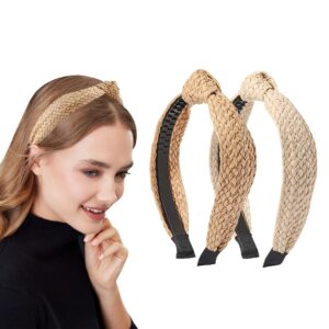 Ivyu Straw Headbands for Women - No Slip Fashion Cute Braided Top Knot Summer Beach Accessories