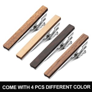 4 PCS Tie Clips for Men, Wood Tie Clip for Wedding Anniversary Business and Best Gift