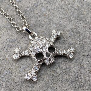 BENBIYO Skull Necklace Orb Saturn NANA Gothic Silver Rhinestone Crossbones Pendant Necklace for Women