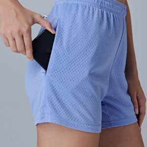 5-Pack Womens Athletic Shorts Mesh Basketball 5" Inseam Ladies Active Sports Set with Zipper Pockets (Set 2, Medium)