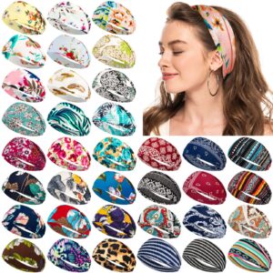 yunsailing 36 pcs boho headbands for women - non slip wide headband for yoga, workout, running - hair bands, sweat wraps, accessories for women & girls