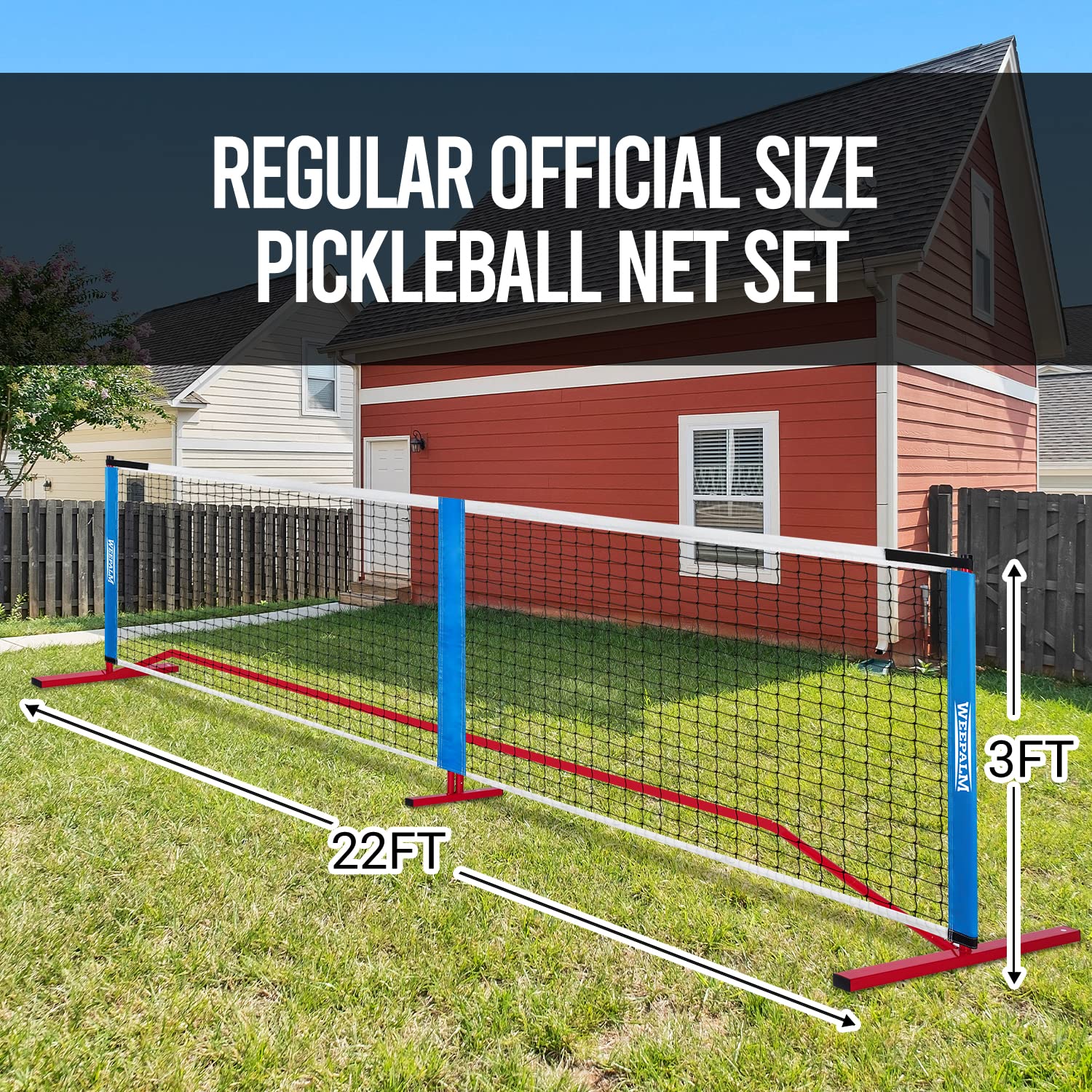 WEEPALM Pickleball Net Set with 4 Pickleball Paddles, 22FT Regulation Size, 2 Outdoor Pickleballs & Retrievers, Carrying Bag, Stable Metal Frame and PE Net for All Weather Use Outdoor Indoor