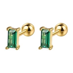 cubic zirconia square 925 sterling silver tiny stud earrings cartilage piercing small ball screw helix back tragus hypoallergenic studs simulated emerald clear crystal rectangle sleeper earring cute