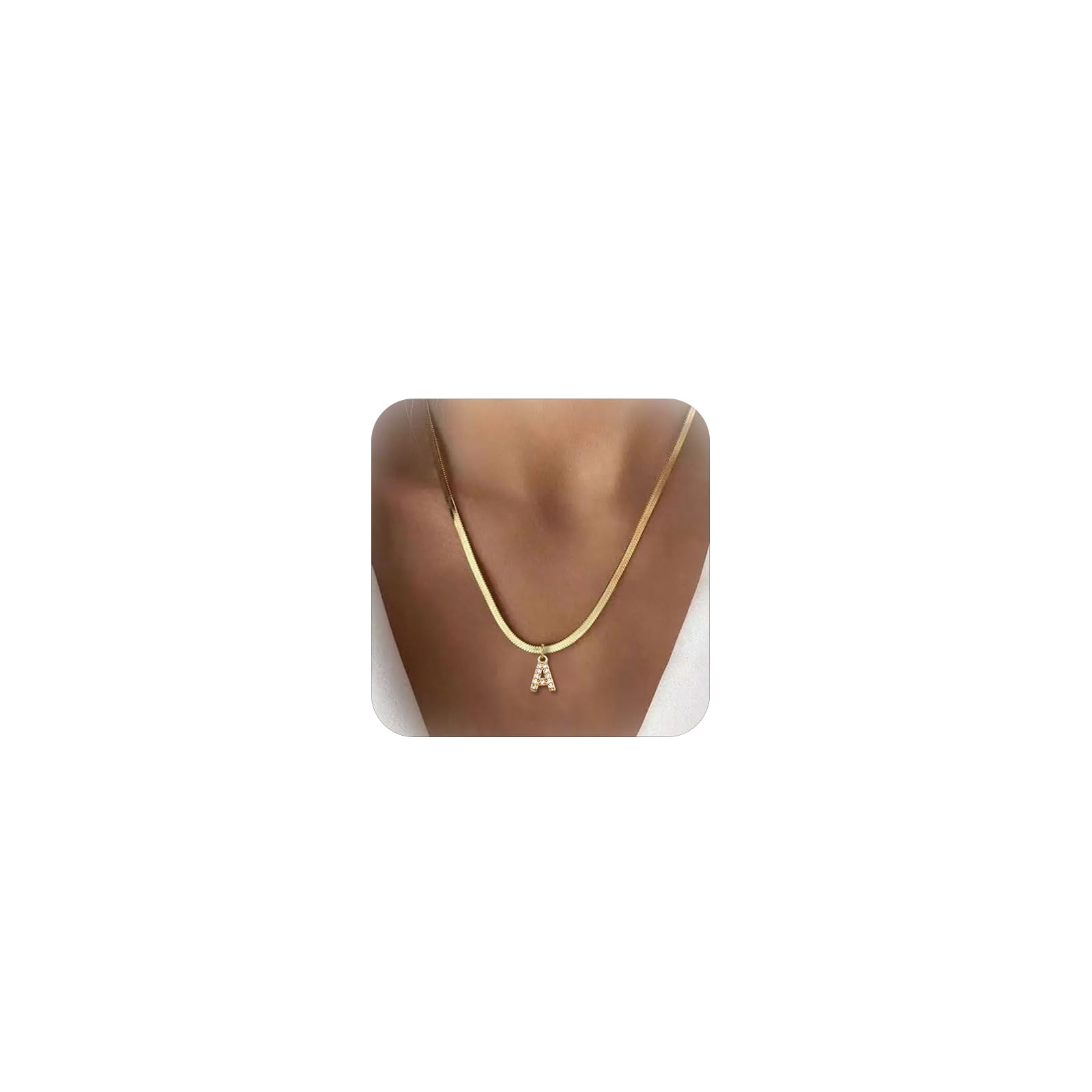 Gold Initial Necklaces For Women Trendy,Dainty 18k Gold Plated Charm Choker Necklace For Women Herringbone Chain Necklaces Jewelry A