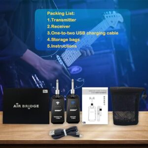 HOEREV 5.8GHz Electric Guitar Accessories Wireless Guitar Bass Stand Transmitter Receiver System 4 Channels for Electric Bass Cordless Amplifier Guitar Cable Jack with Rechargeable Lithium Battery