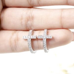 0.40 Cttw Cubic Zirconia Cross Huggie Hoops Earrings for Women in 925 Sterling Silver by Octa Pearl