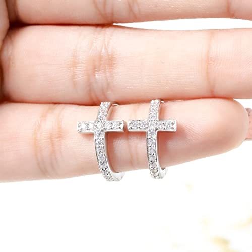 0.40 Cttw Cubic Zirconia Cross Huggie Hoops Earrings for Women in 925 Sterling Silver by Octa Pearl