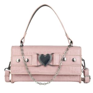 90s trendy purse y2k aesthetic small clutch cute hobo mini handbag with crossbody strap gothic punk alt egirl grunge bag (pink)