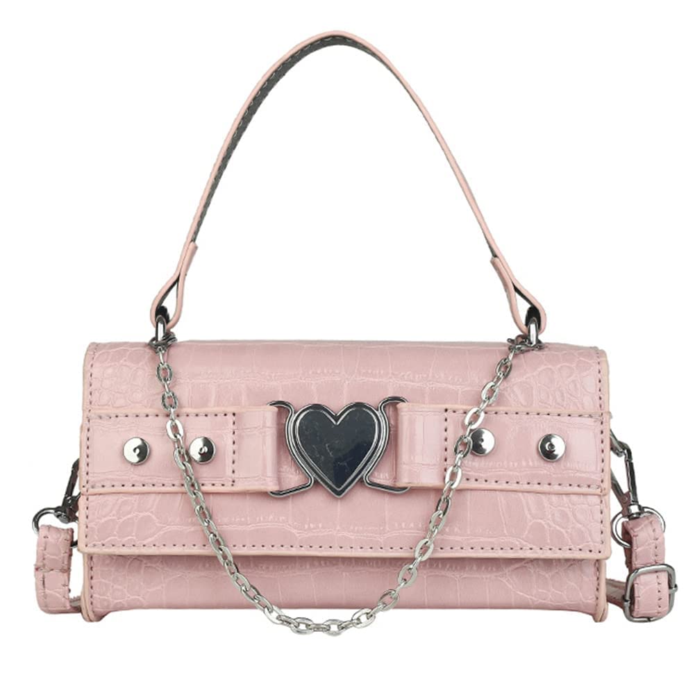 90s Trendy Purse Y2K Aesthetic Small Clutch Cute Hobo Mini Handbag with Crossbody Strap Gothic Punk Alt Egirl Grunge Bag (Pink)