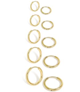 small gold hoop earrings lightweight: hinged huggie hoop earrings for lobe cartilage helix tiny hoops earrings in gold plated silver black for women men (set of 1 - 5 pairs) (14k gold - 6mm/7mm/8mm/9mm/10mm)