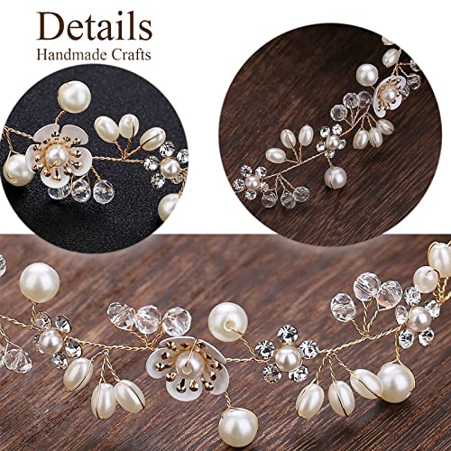 KAYZON Hair Accessories: Bridal Pearl Flower Headpiece Headband for Girls, Flower Girls, and Women (Gold)