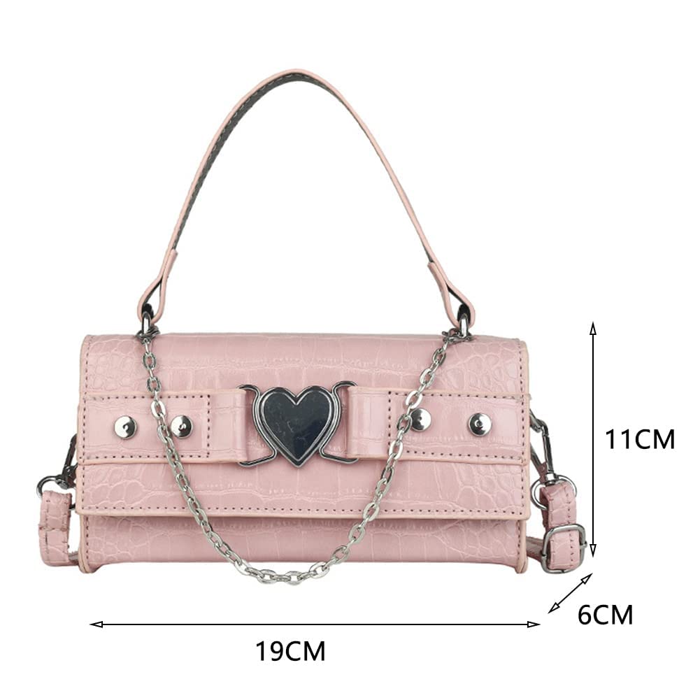 90s Trendy Purse Y2K Aesthetic Small Clutch Cute Hobo Mini Handbag with Crossbody Strap Gothic Punk Alt Egirl Grunge Bag (Pink)