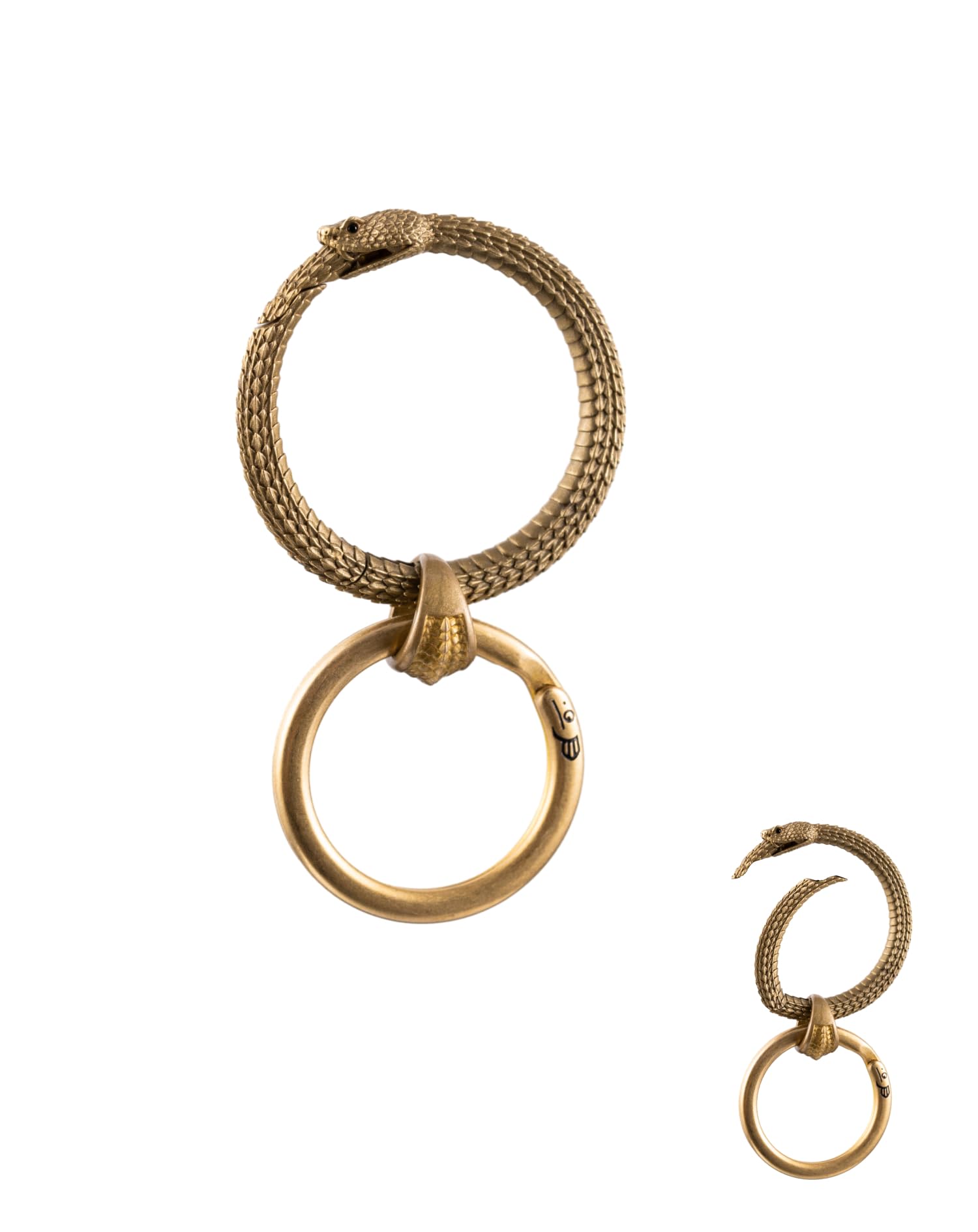 COPPERTIST.WU Ouroboros Snap Brass Keychain Keyring Spring Clip Ring with Key Ring