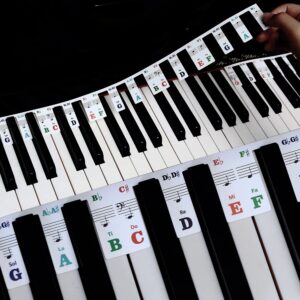 piano keyboard stickers, 88 full-size piano rake key labels overlay removable for beginners kids (colorful)