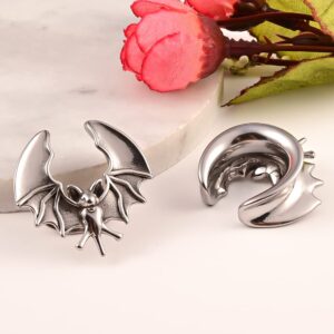 DOEARKO 2PCS Ear Gauges Cool Bat Saddle Ear Plugs Tunnels 316 Stainless Steel Hypoallergenic Earrings Gauges for Ears Expander Body Piercing Jewelry (19mm(3/4"), Silver)