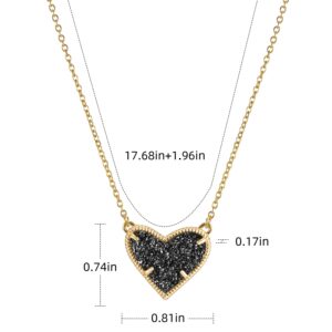 JQWL Druzy Quartz Heart Pendant Necklace for Women 18K Gold Plated Pendant Gift for her (1)