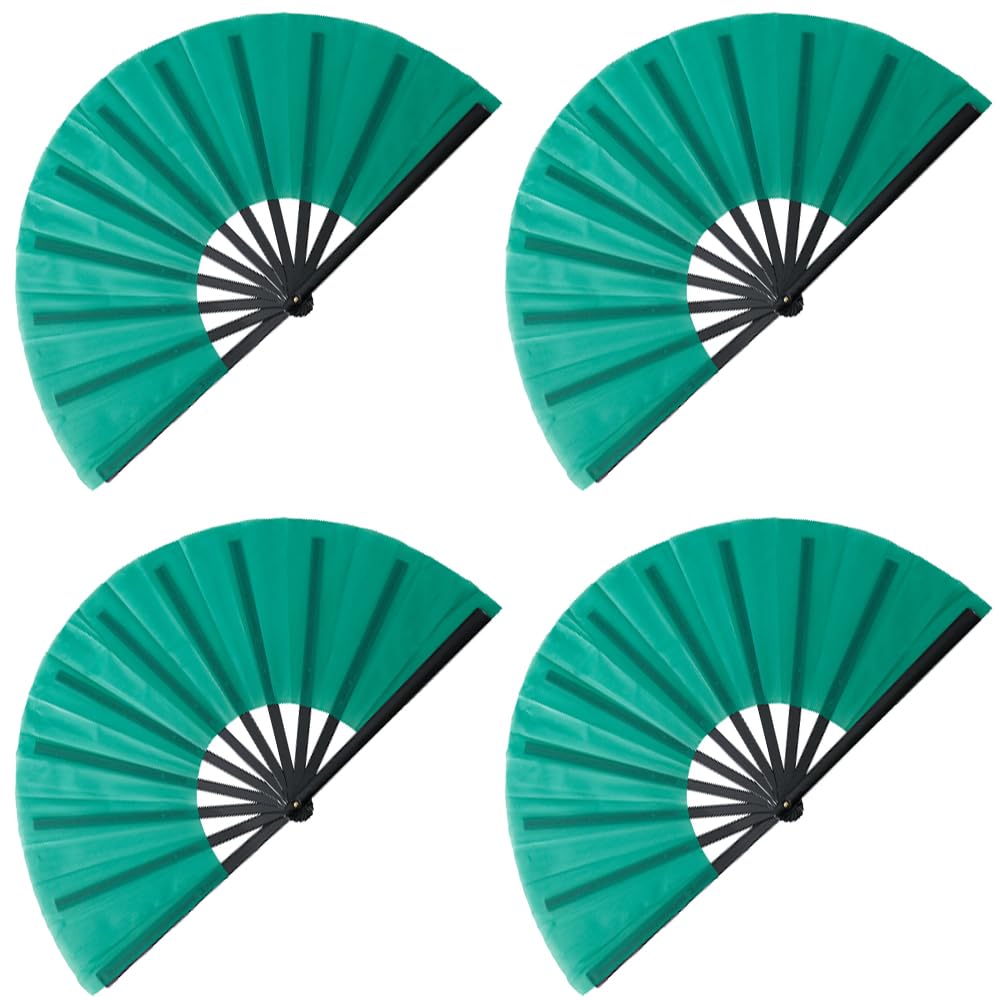 Gionforsy 4pcs Clap Fan Fabric Large Folding Fan Chinese Tai Chi Fan Set Decorative Folding Hand Fan for Festival Dance Party (Green)