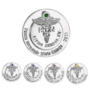 custom medical caduceus nursing pin stainless steel personalized birthstone role engraving np lpn lvn bsn rn pins for hospital ceremony graduation school