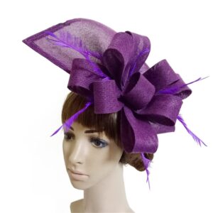 feather races hat black wine loop hat girls ladies formal wedding dress hats purple approx28cm