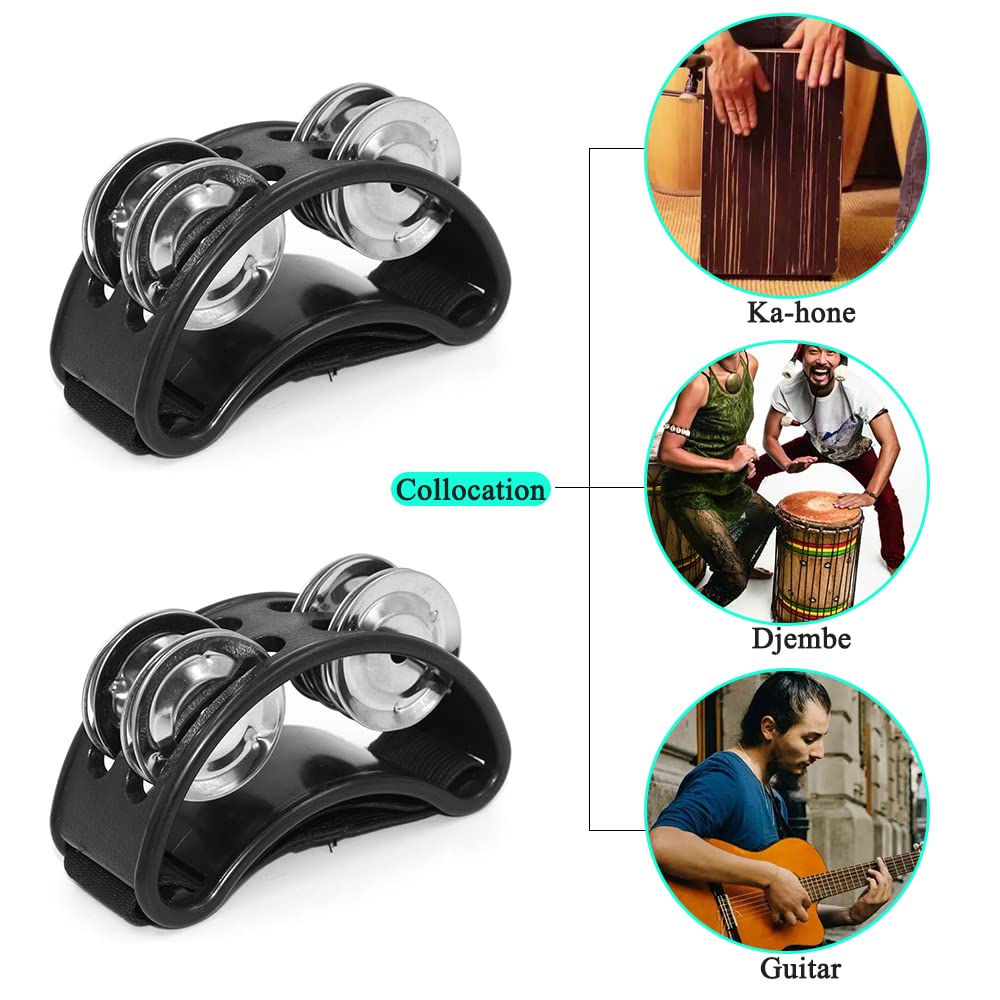 2 PCS Foot Tambourine, findTop Foot Shaker, Tambourines for Adults, Collocation Drums, Guitars, Metal Bells, for Concerts, Parties, Welcome Ceremonies (Black)