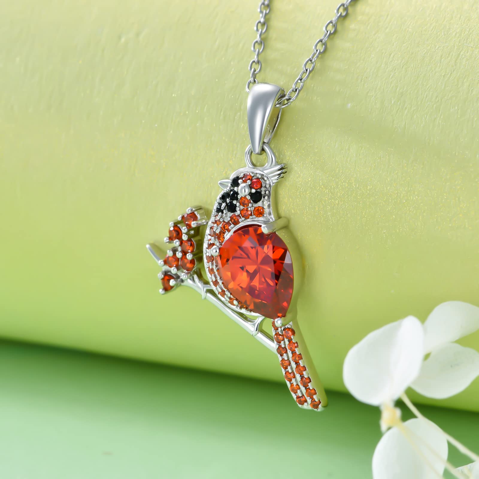 LONAGO Red Cardinal Necklace Cardinal Pendant Necklace with Cubic Zirconia Spiritual of True Love Present for Women