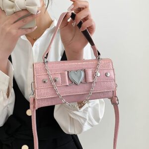 90s Trendy Purse Y2K Aesthetic Small Clutch Cute Hobo Mini Handbag with Crossbody Strap Gothic Punk Alt Egirl Grunge Bag (Pink)