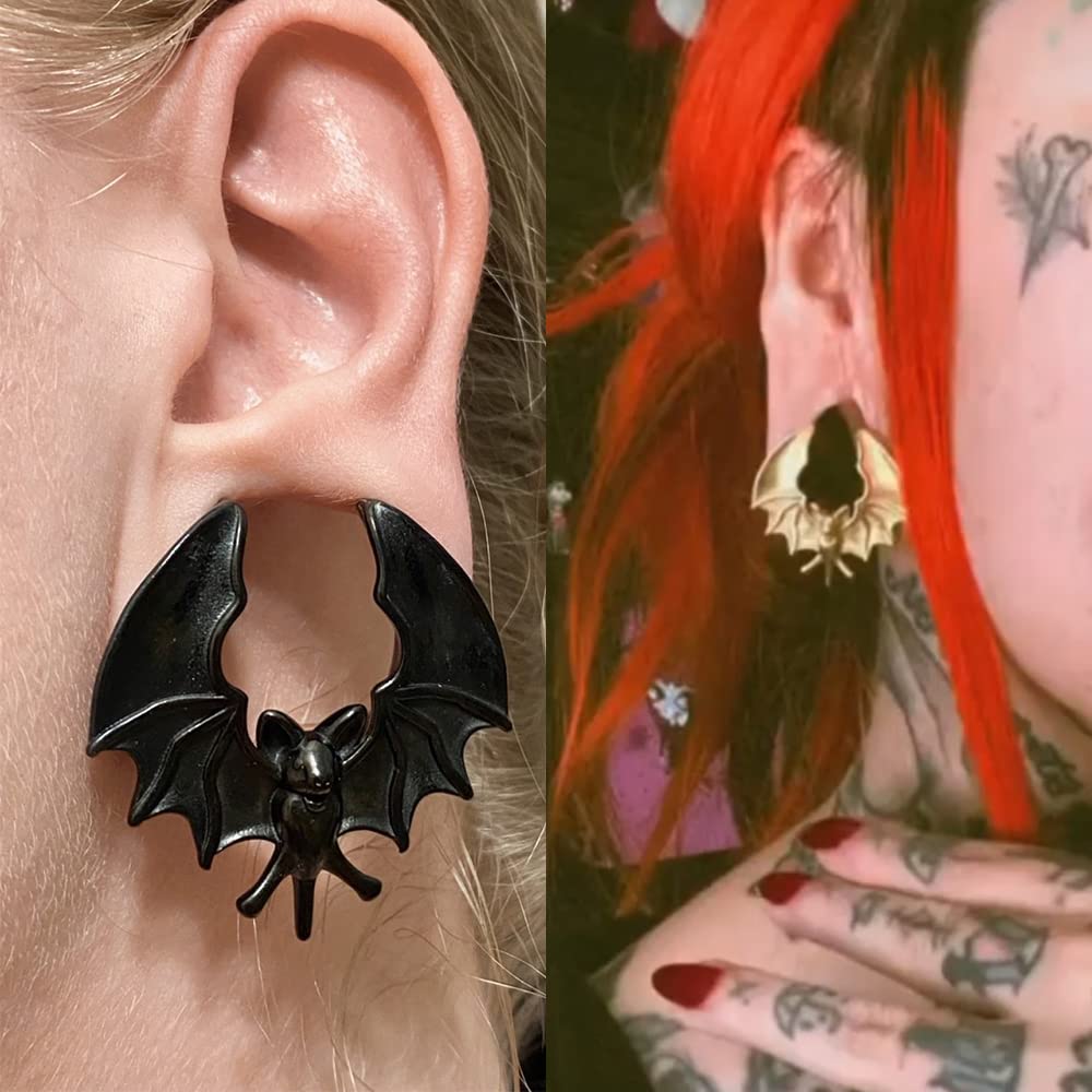 DOEARKO 2PCS Ear Gauges Cool Bat Saddle Ear Plugs Tunnels 316 Stainless Steel Hypoallergenic Earrings Gauges for Ears Expander Body Piercing Jewelry (19mm(3/4"), Silver)