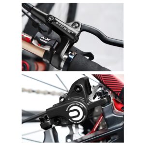 Cyclon MTB Hydraulic Disc Brakes Set, Black/Red Aluminum Alloy Hydraulic Brakes for Mountain Bike Left Front 1000mm Right Rear 1700mm Hydraulic Bicycle Brakes with is/PM Adapter Fit 160mm Rotor