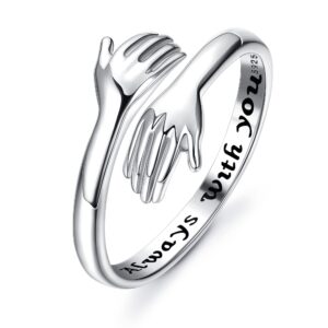 yadoca 925 sterling silver hug ring for women adjustable hugging hands open love promise friendship ring always with you