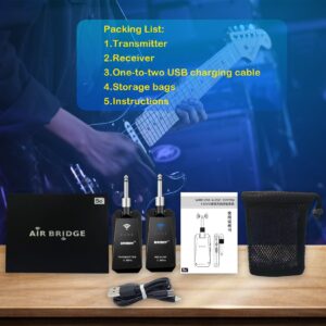 HOEREV 5.8GHz Electric Guitar Accessories Wireless Guitar Bass Stand Transmitter Receiver System 4 Channels for Electric Bass Cordless Amplifier Guitar Cable Jack with Rechargeable Lithium Battery