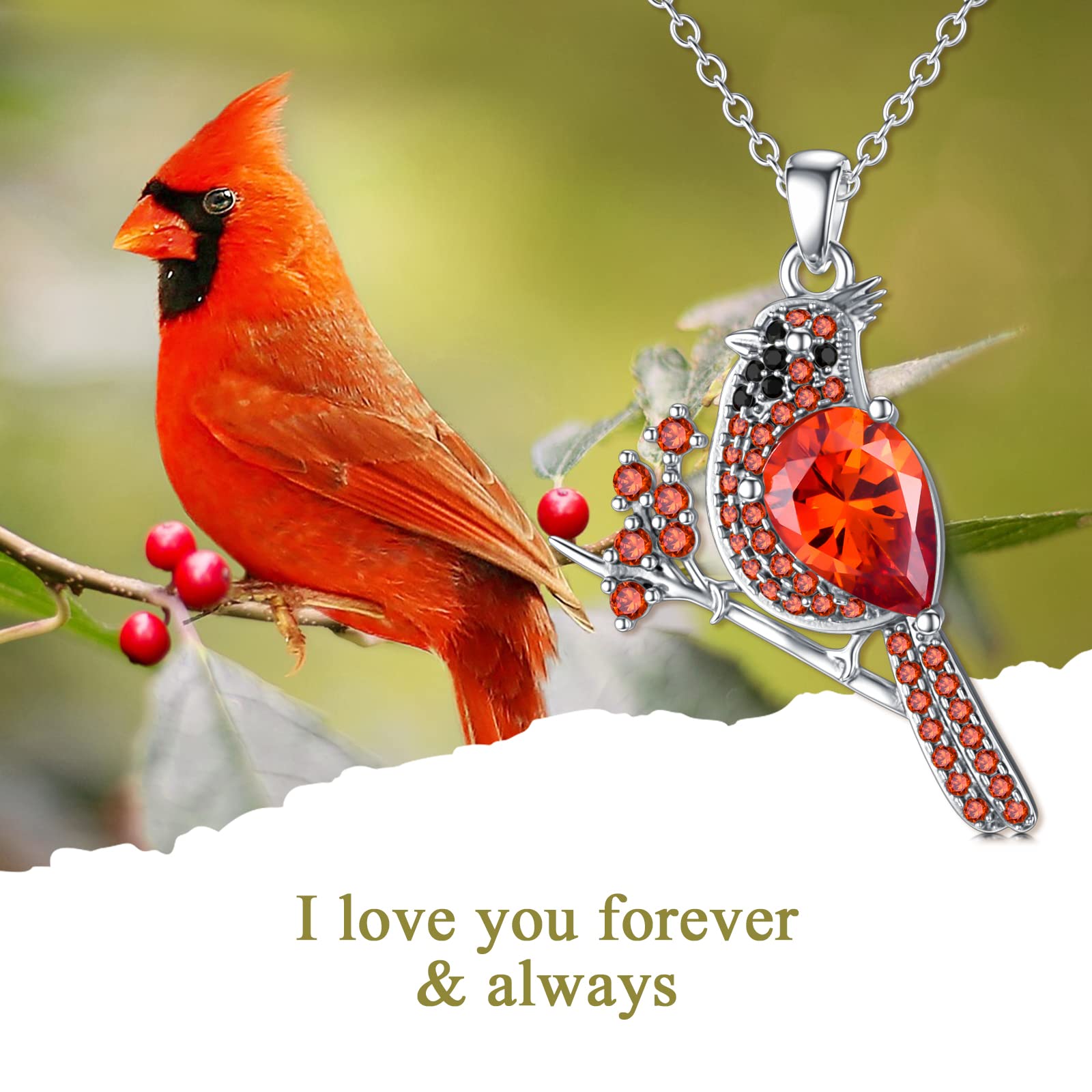 LONAGO Red Cardinal Necklace Cardinal Pendant Necklace with Cubic Zirconia Spiritual of True Love Present for Women